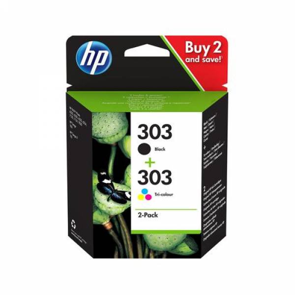 HP 303 2 Pack Tri-colour Black Original Ink Cartridge 3YM92AE