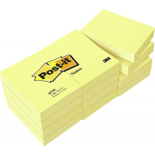 3M01401 Post-it Notes 38 x 51mm Canary Yellow, Greenstationery