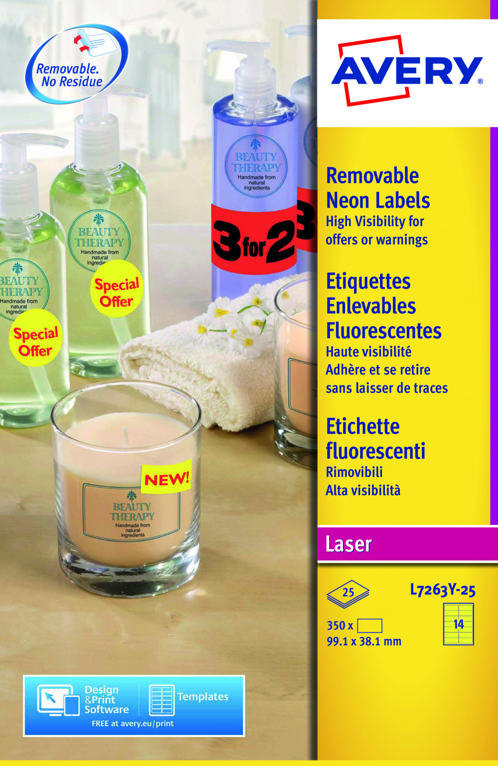 Office Supplies - AVERY NEON LABELS NEON YELL PK25