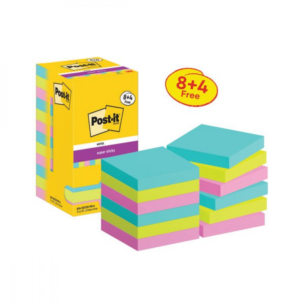 Office Supplies - POST-IT S/STIK 76X76 90S COSMIC PK12