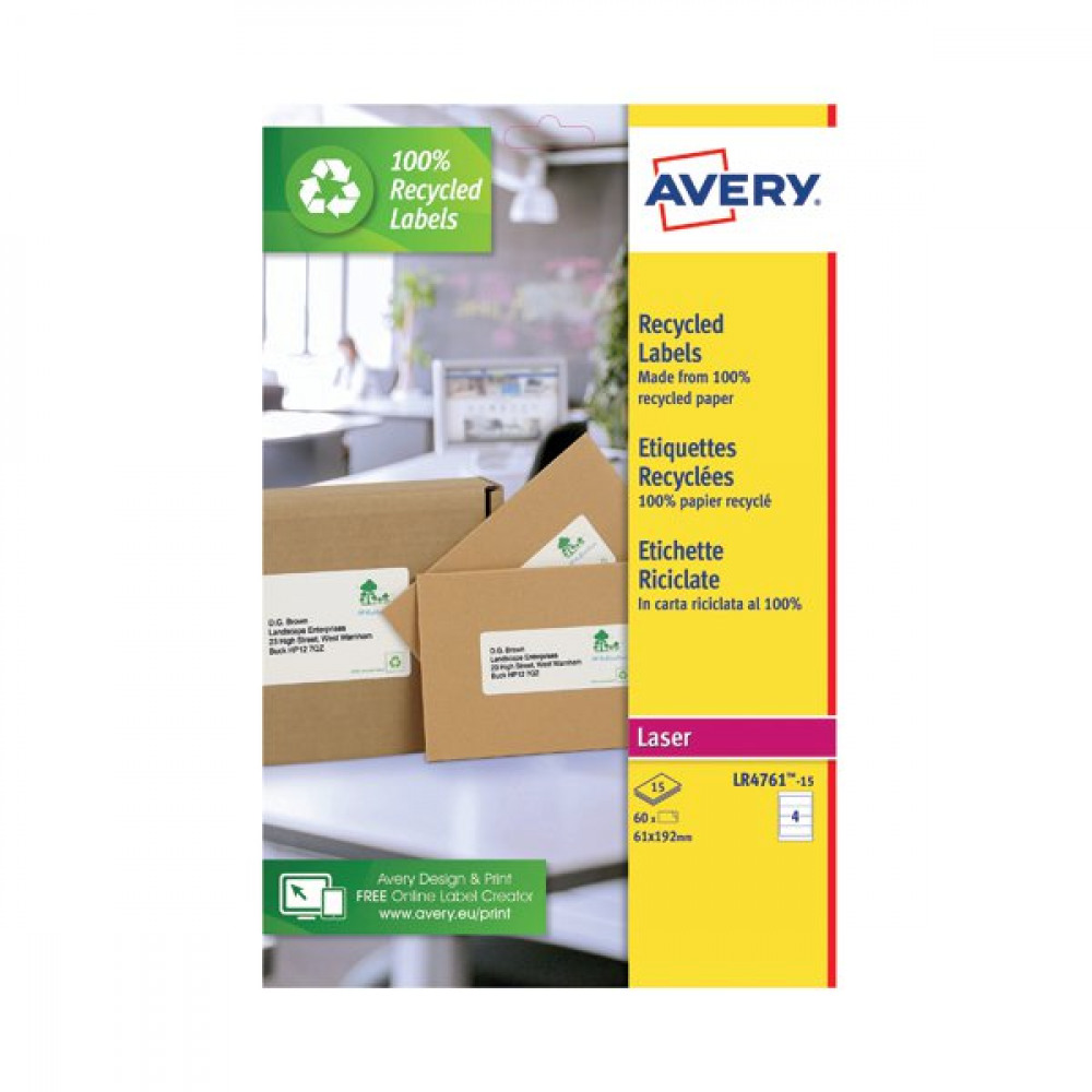 Office Supplies - AVERY REC LABELS 4 P/SHEET WHT PK60