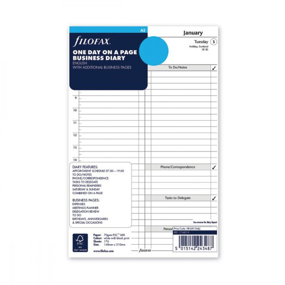 Office Supplies - FILOFAX REFILL DAY PER PAGE A5 2023