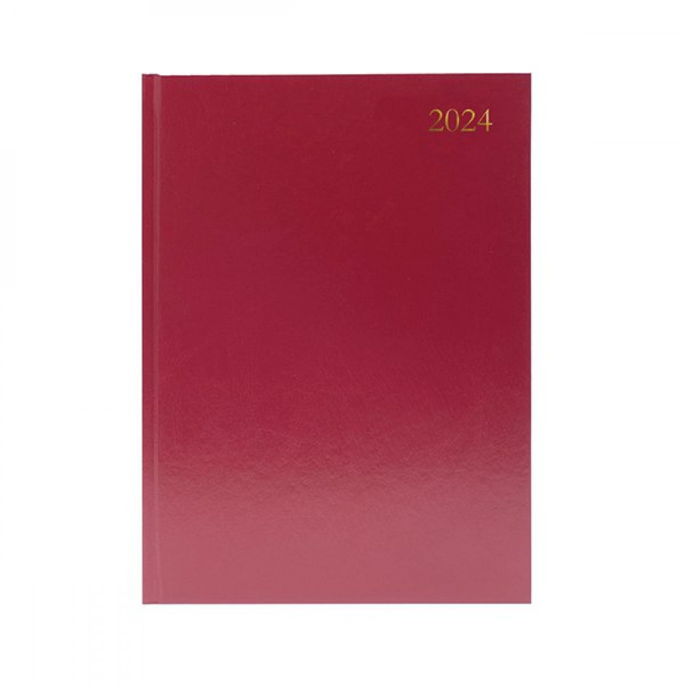Office Supplies - DESK DIARY 2DPP A4 BURGUNDY 2024